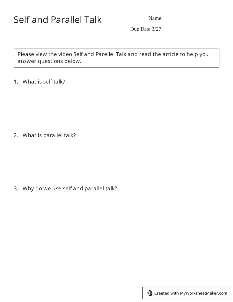 Self and Parallel Talk - My Worksheet Maker: Create Your Own Worksheets