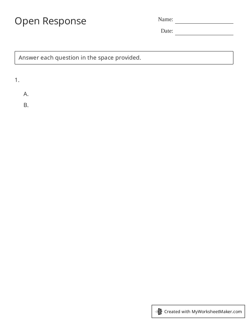 Open Response - My Worksheet Maker: Create Your Own Worksheets