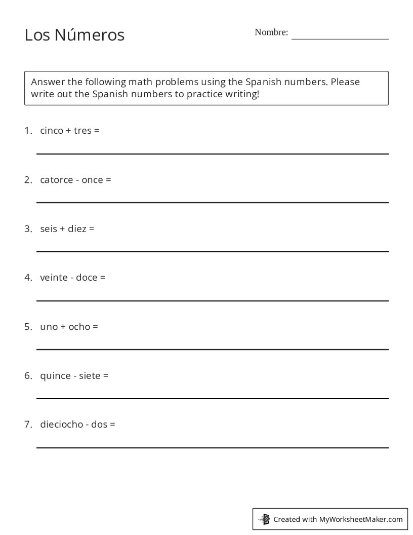 Los Números - My Worksheet Maker: Create Your Own Worksheets
