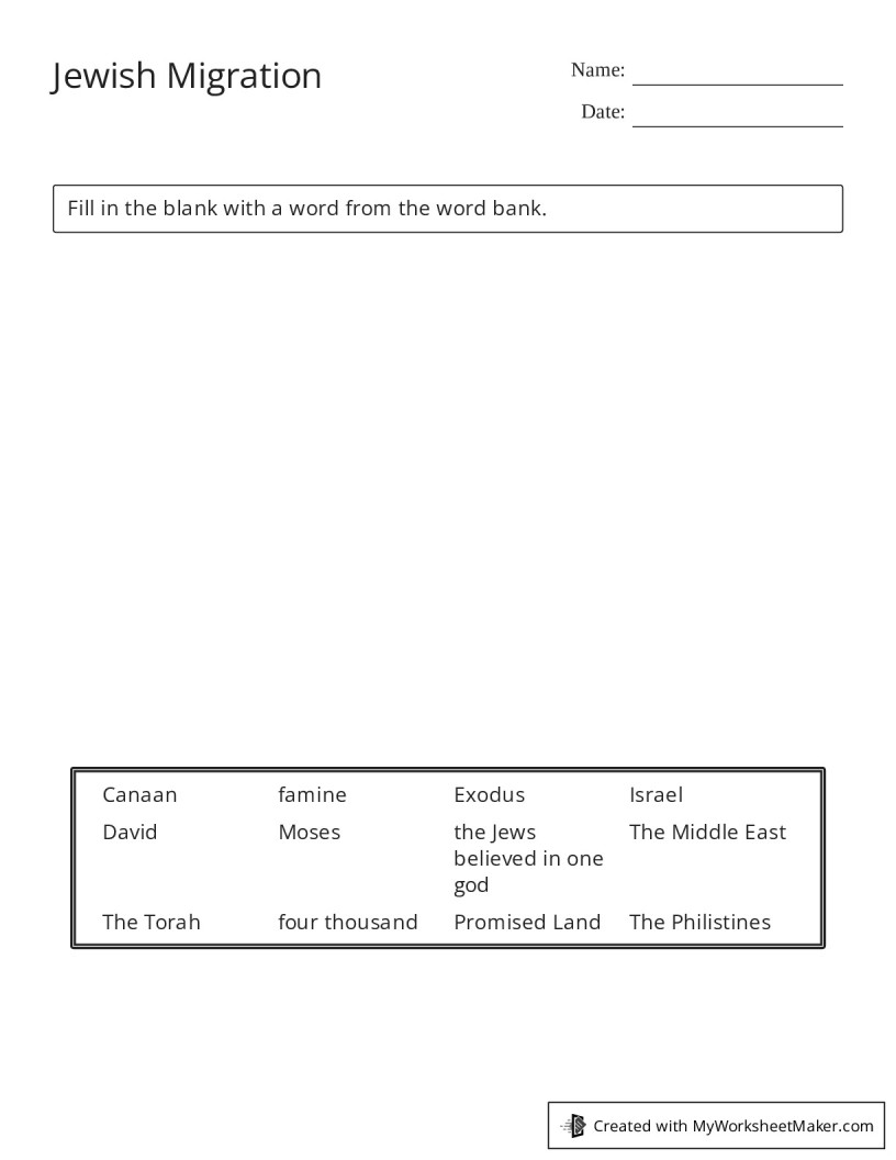 Jewish Migration - My Worksheet Maker: Create Your Own Worksheets