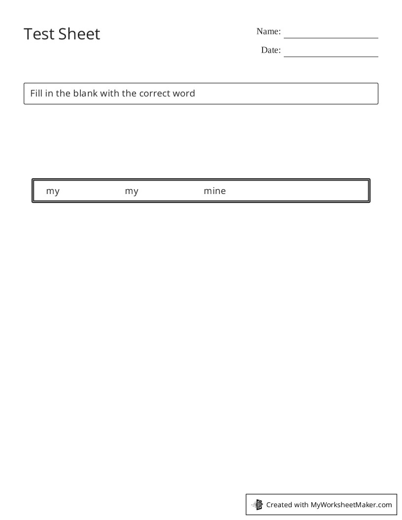 Test Sheet - My Worksheet Maker: Create Your Own Worksheets