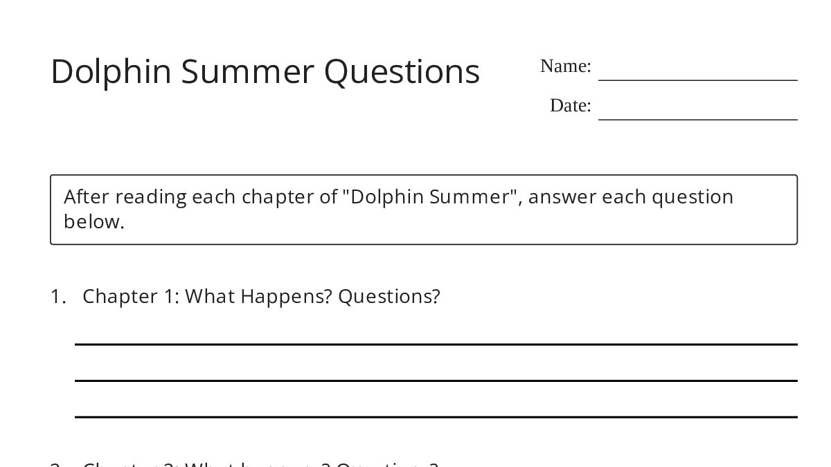 Dolphin Summer Questions - My Worksheet Maker: Create Your Own Worksheets