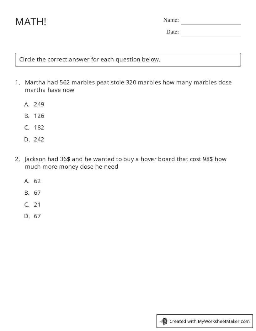 MATH! - My Worksheet Maker: Create Your Own Worksheets