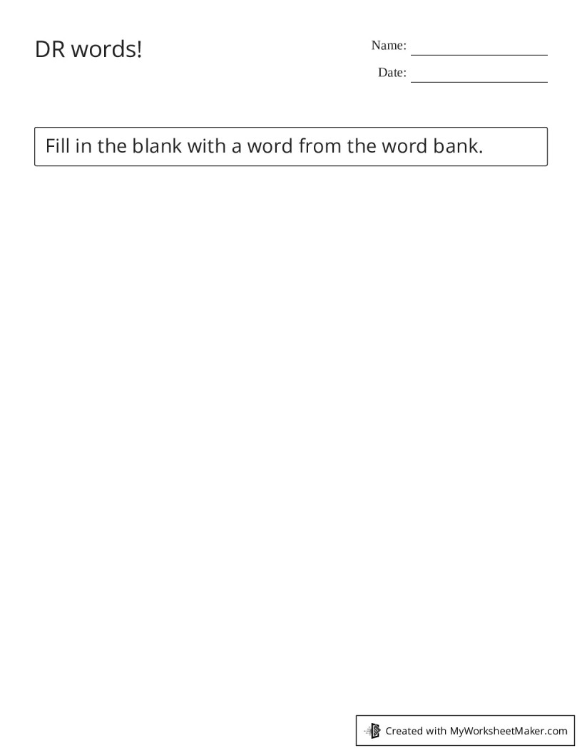 DR words! - My Worksheet Maker: Create Your Own Worksheets