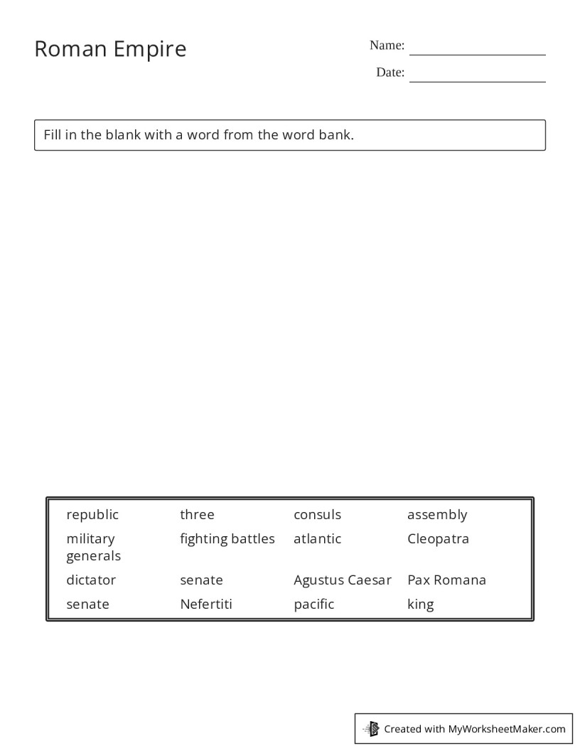 Roman Empire - My Worksheet Maker: Create Your Own Worksheets