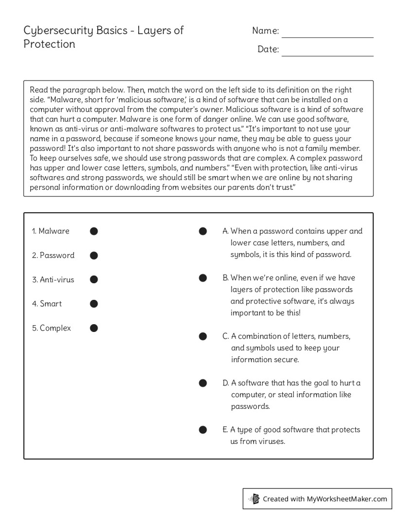 Cybersecurity Basics - Layers of Protection - My Worksheet Maker ...