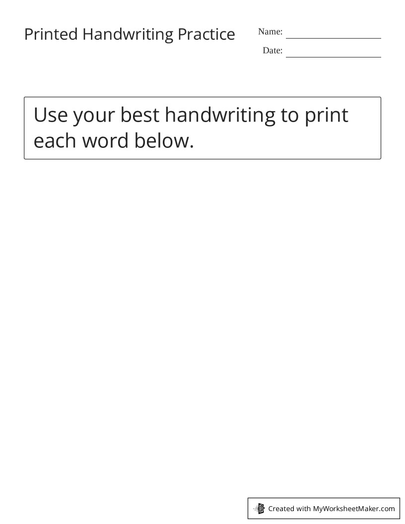 Printed Handwriting Practice - My Worksheet Maker: Create Your Own ...