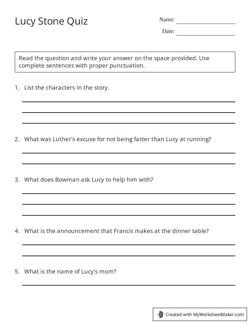 Lucy Stone Quiz - My Worksheet Maker: Create Your Own Worksheets