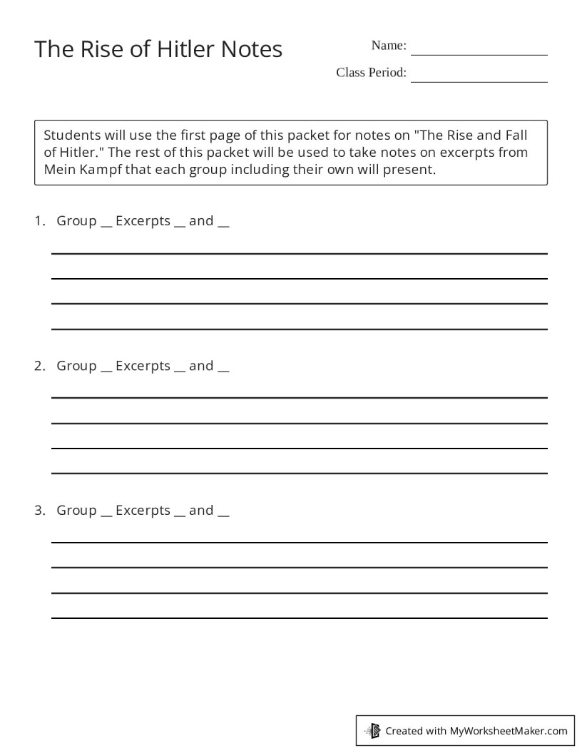 The Rise of Hitler Notes - My Worksheet Maker: Create Your Own Worksheets