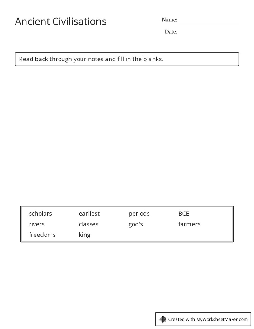 Ancient Civilisations - My Worksheet Maker: Create Your Own Worksheets