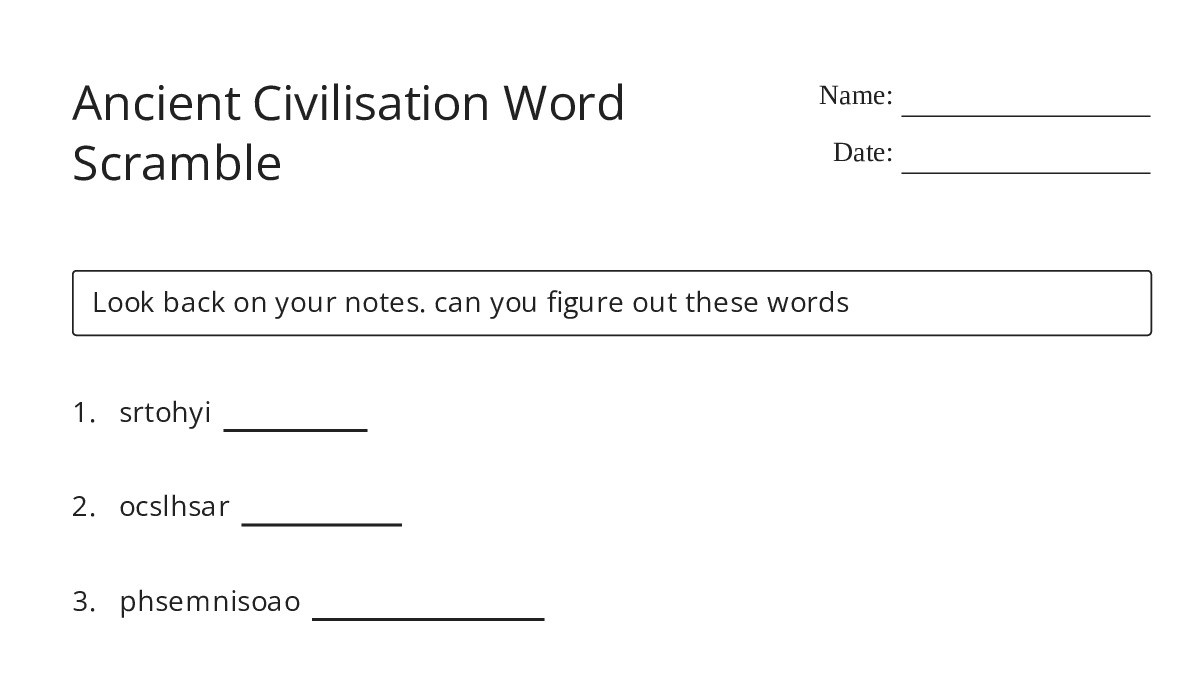 Ancient Civilisation Word Scramble - My Worksheet Maker: Create Your ...