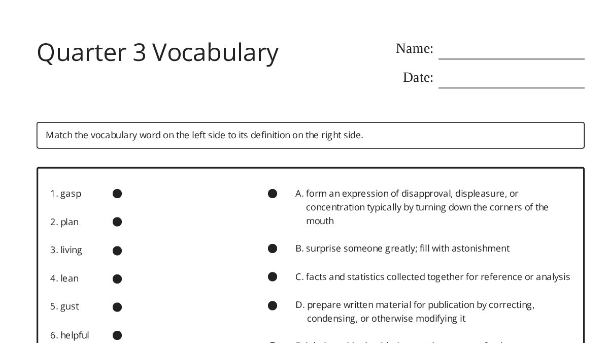 Quarter 3 Vocabulary - My Worksheet Maker: Create Your Own Worksheets