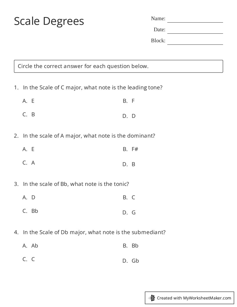 Scale Degrees - My Worksheet Maker: Create Your Own Worksheets