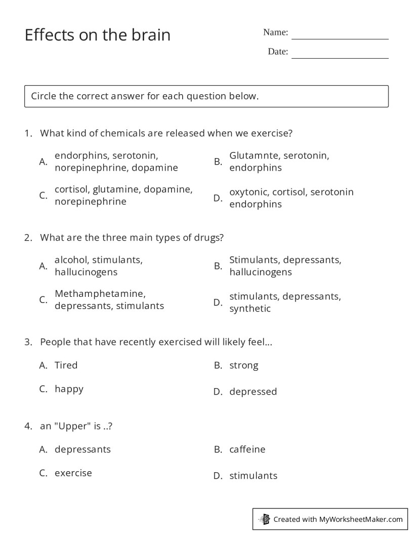 Effects on the brain - My Worksheet Maker: Create Your Own Worksheets