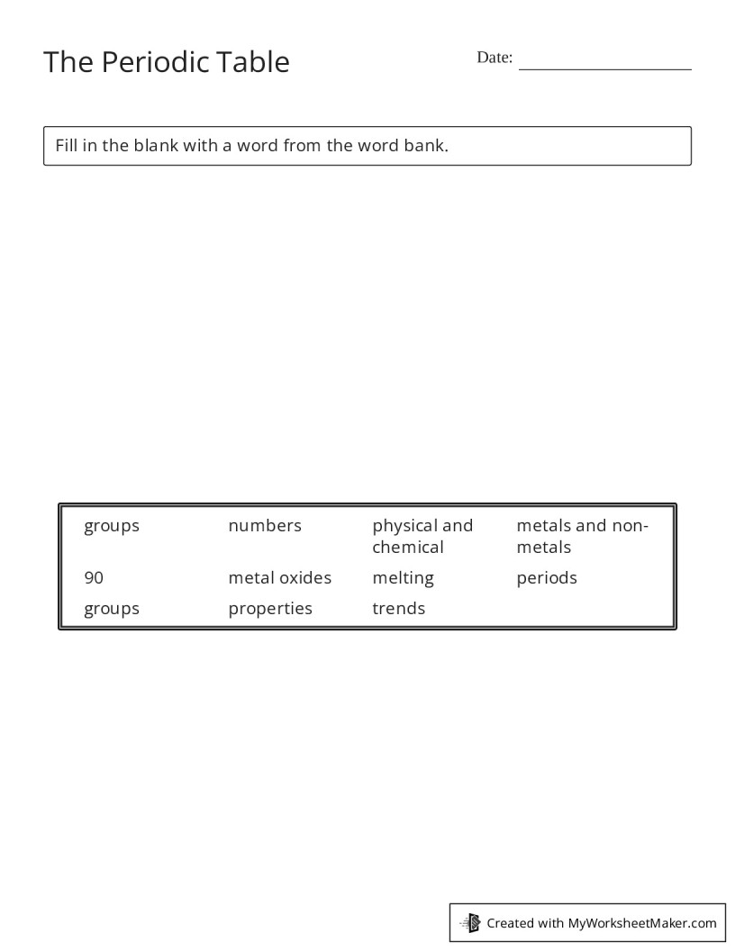 The Periodic Table - My Worksheet Maker: Create Your Own Worksheets
