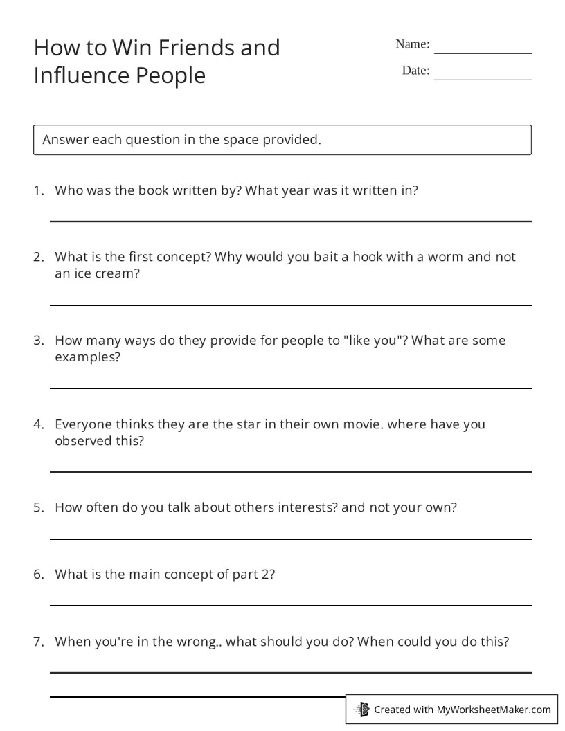 How to Win Friends and Influence People - My Worksheet Maker: Create ...