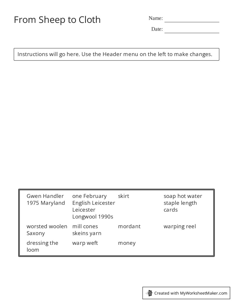 From Sheep to Cloth - My Worksheet Maker: Create Your Own Worksheets