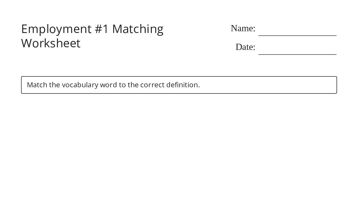 Employment #1 Matching Worksheet - My Worksheet Maker: Create Your Own ...