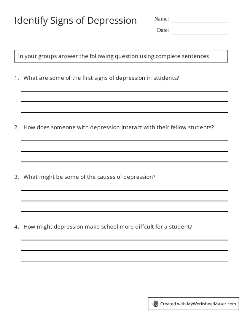 Identify Signs of Depression - My Worksheet Maker: Create Your Own ...