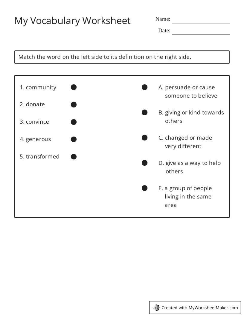 My Vocabulary Worksheet - My Worksheet Maker: Create Your Own Worksheets