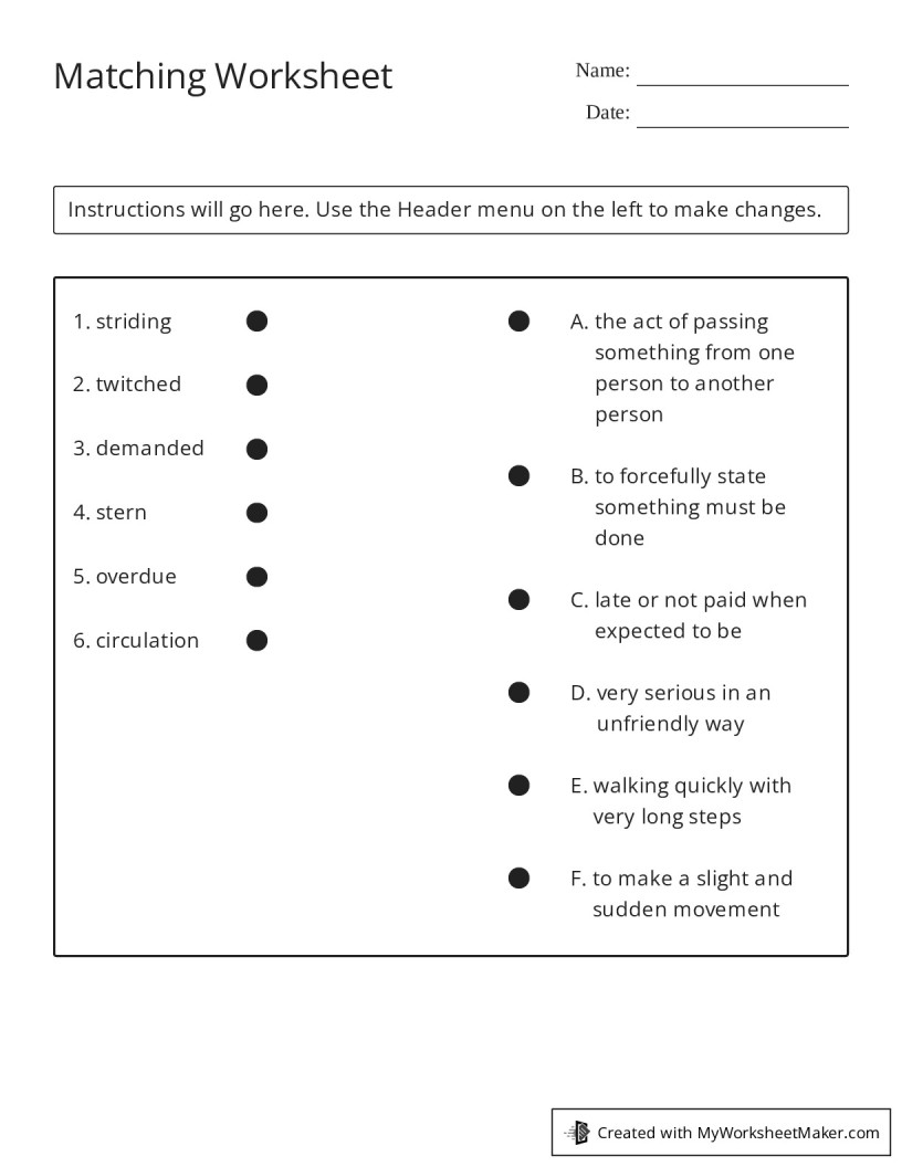 Matching Worksheet - My Worksheet Maker: Create Your Own Worksheets