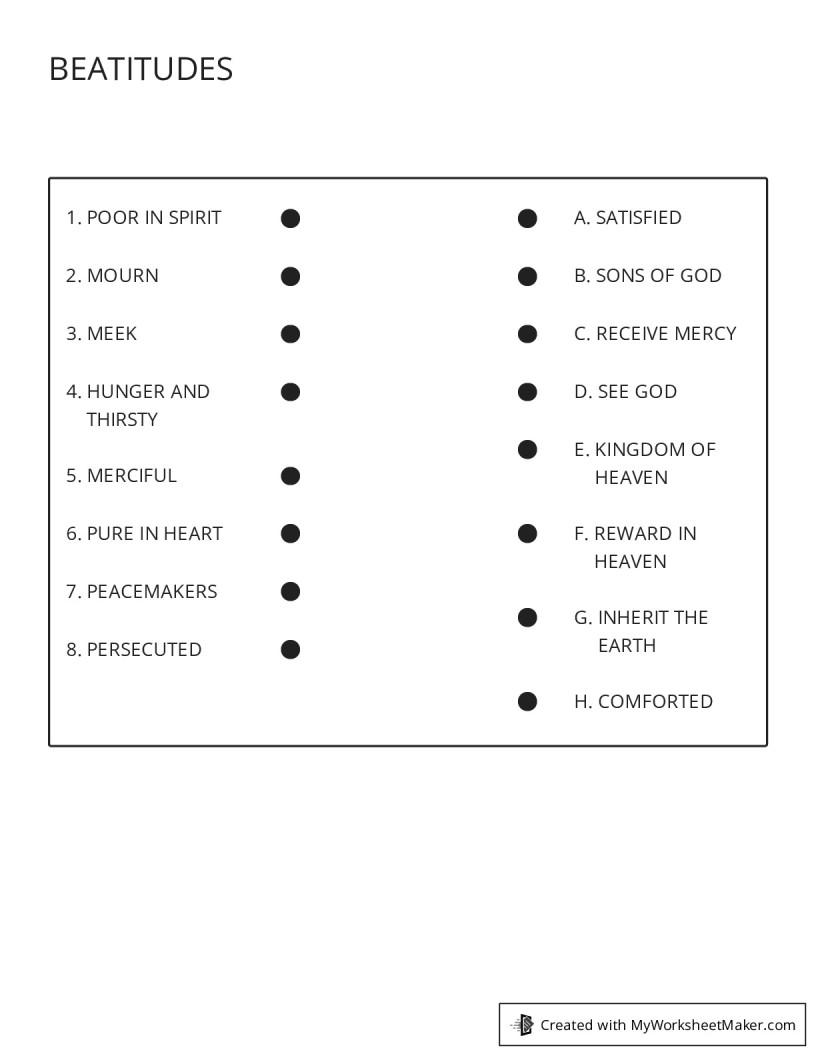 BEATITUDES - My Worksheet Maker: Create Your Own Worksheets