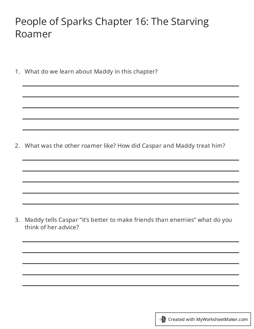 People of Sparks Chapter 16: The Starving Roamer - My Worksheet Maker ...