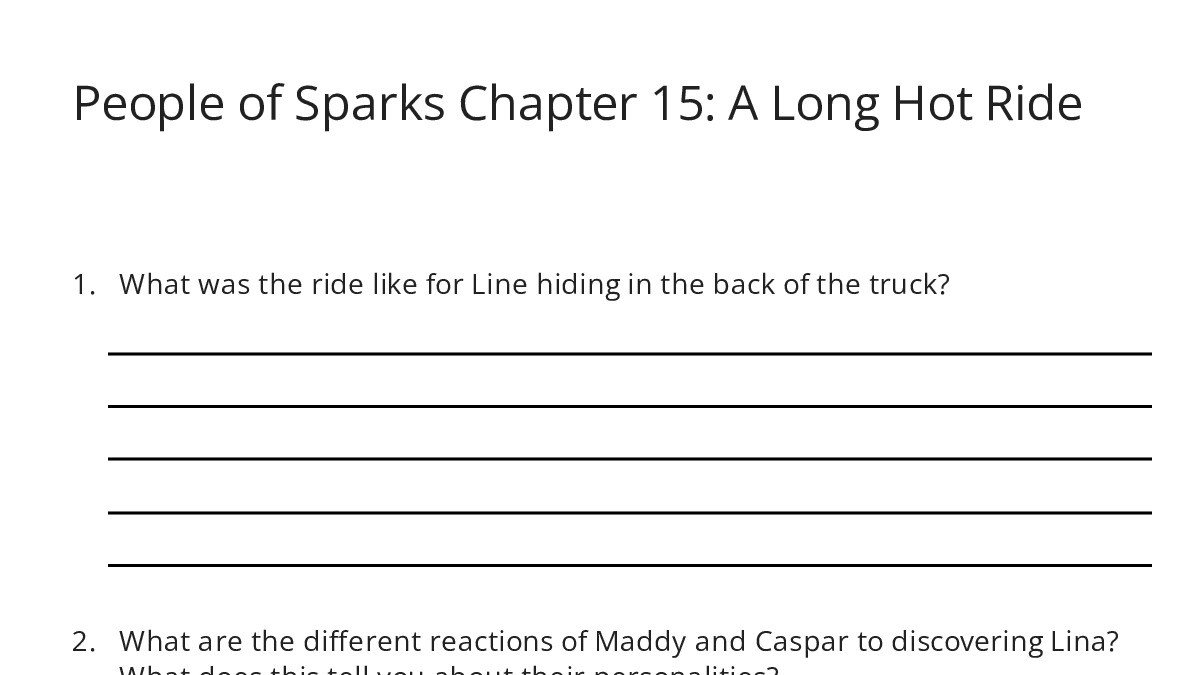 People of Sparks Chapter 15: A Long Hot Ride - My Worksheet Maker ...