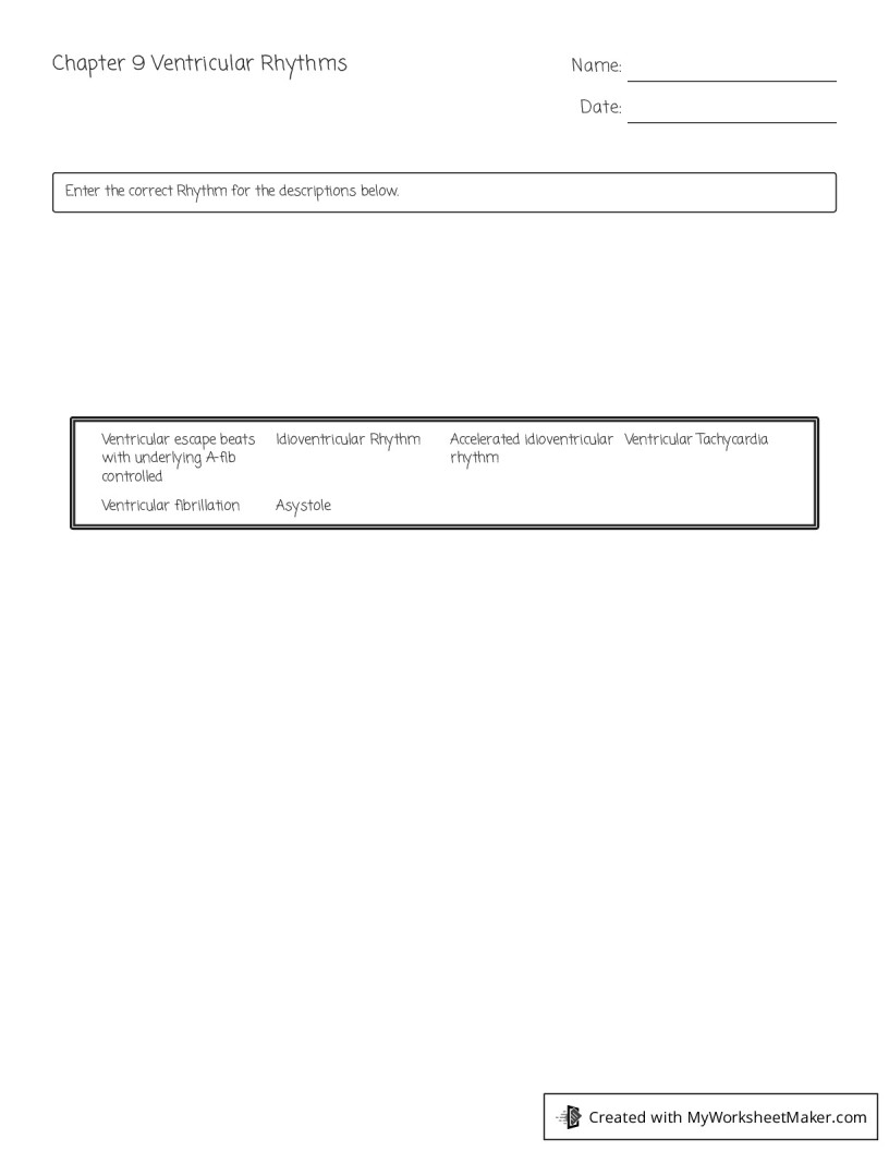 Chapter 9 Ventricular Rhythms - My Worksheet Maker: Create Your Own ...