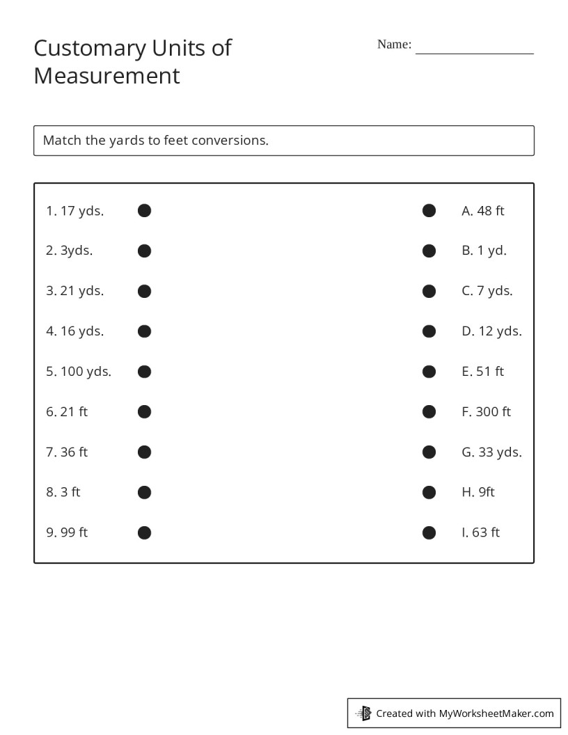 Customary Units of Measurement - My Worksheet Maker: Create Your Own ...