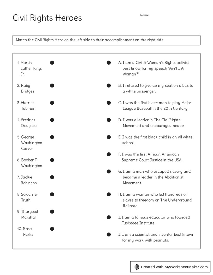 Civil Rights Heroes - My Worksheet Maker: Create Your Own Worksheets