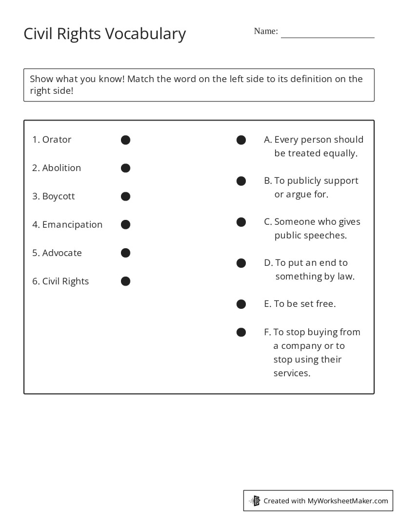 Civil Rights Vocabulary - My Worksheet Maker: Create Your Own Worksheets