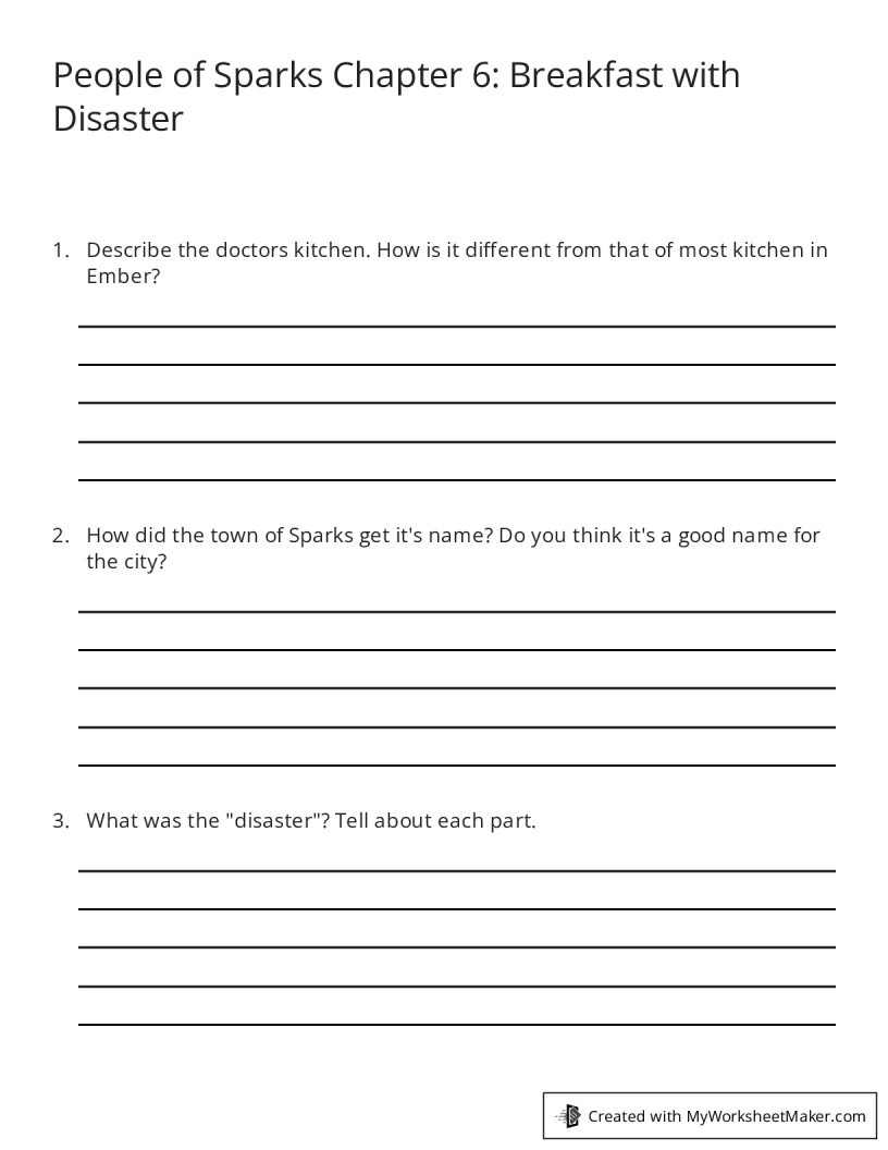 People of Sparks Chapter 6: Breakfast with Disaster - My Worksheet ...