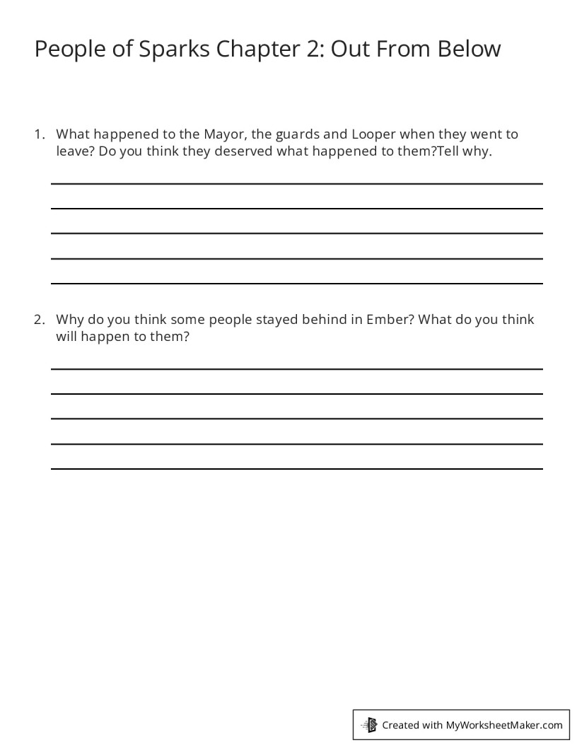 People of Sparks Chapter 2: Out From Below - My Worksheet Maker: Create ...