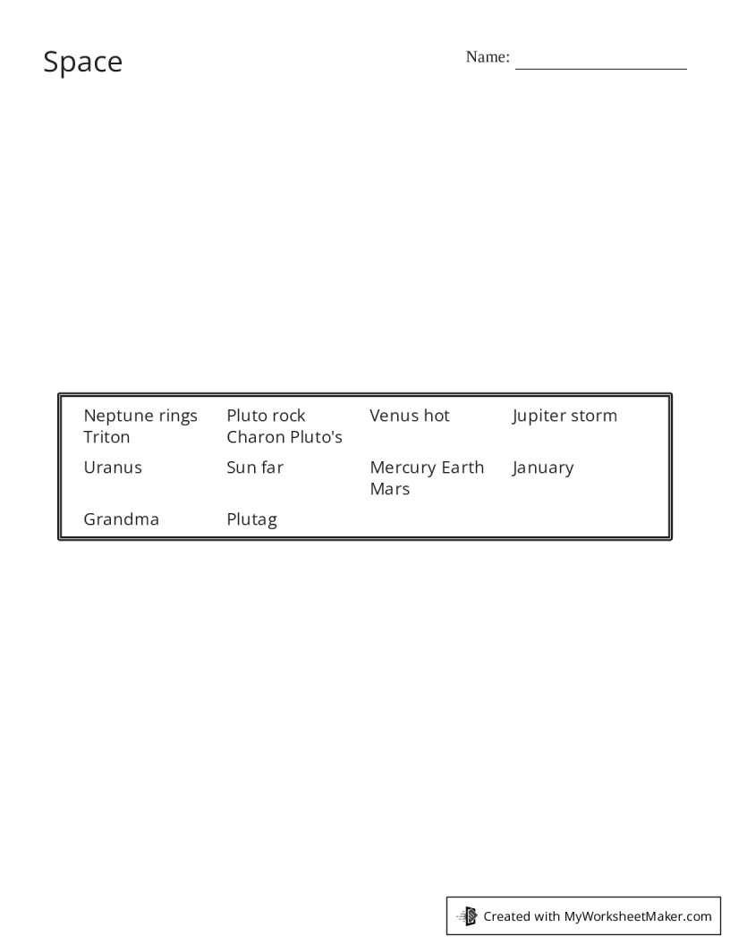 Space - My Worksheet Maker: Create Your Own Worksheets