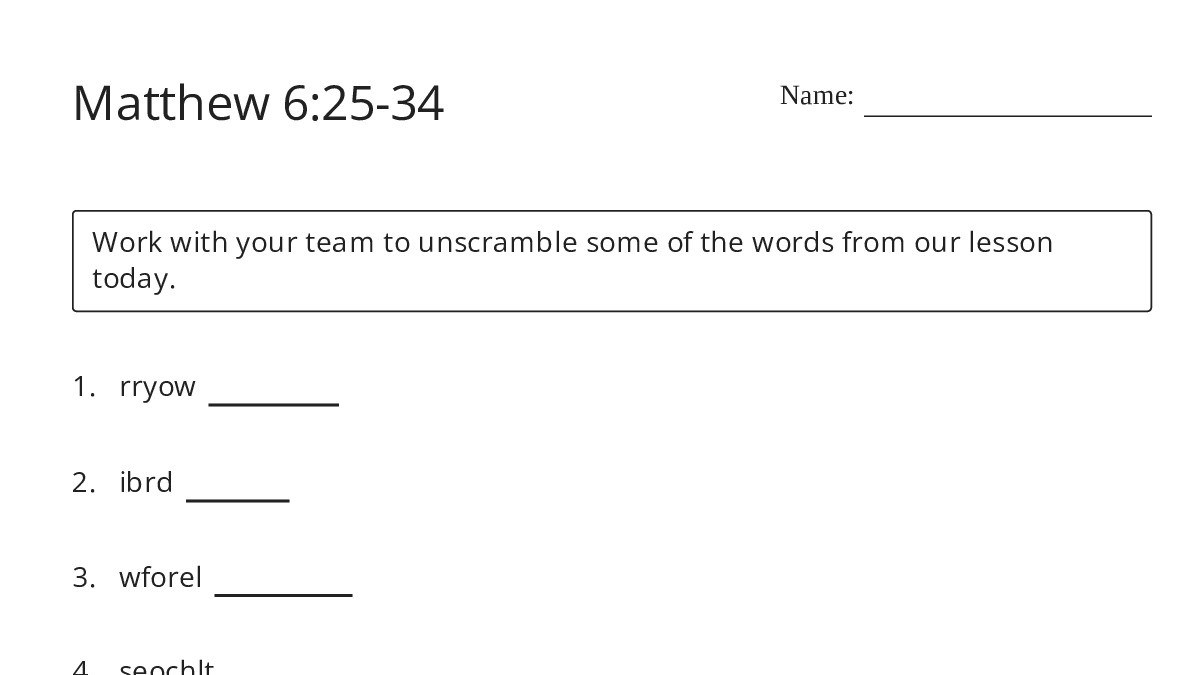 Matthew 6:25-34 - My Worksheet Maker: Create Your Own Worksheets