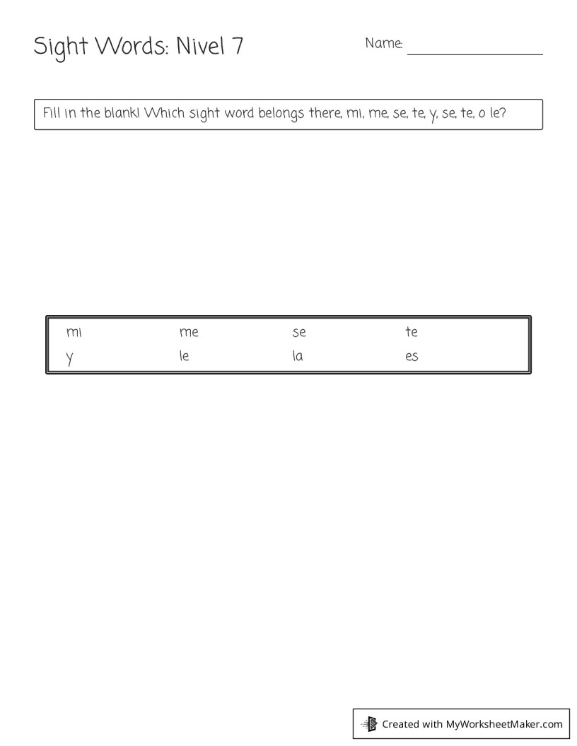 Sight Words: Nivel 7 - My Worksheet Maker: Create Your Own Worksheets