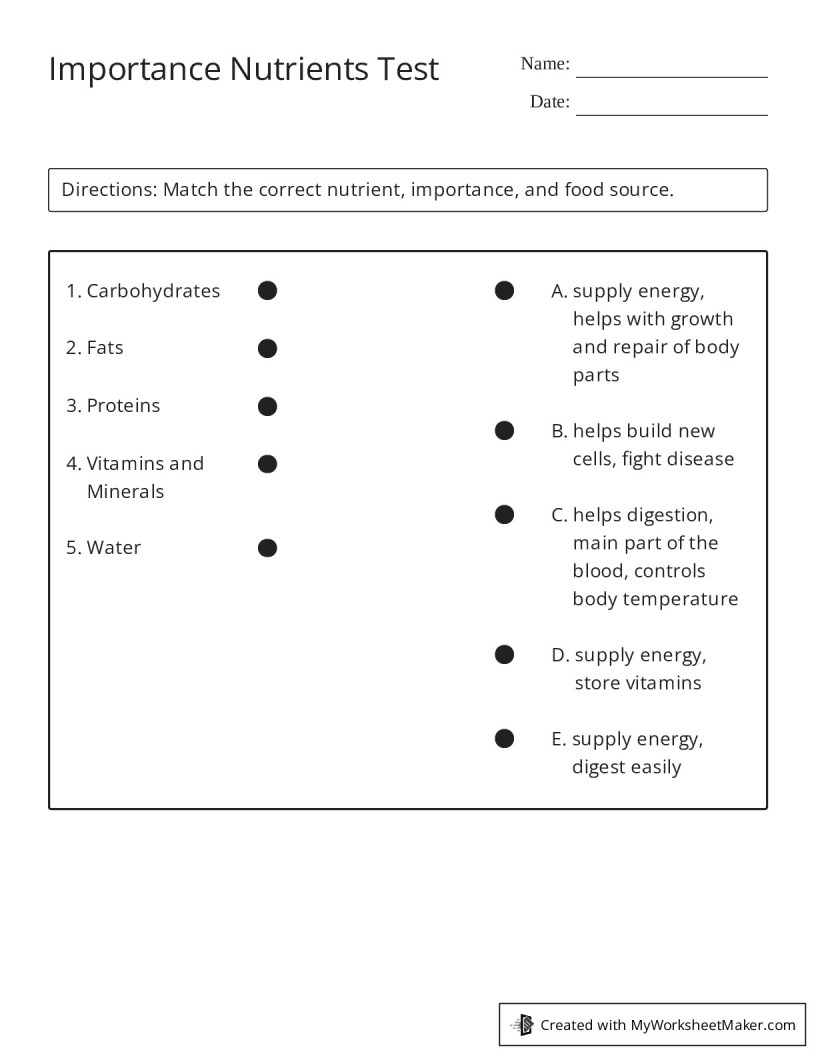Importance Nutrients Test - My Worksheet Maker: Create Your Own Worksheets