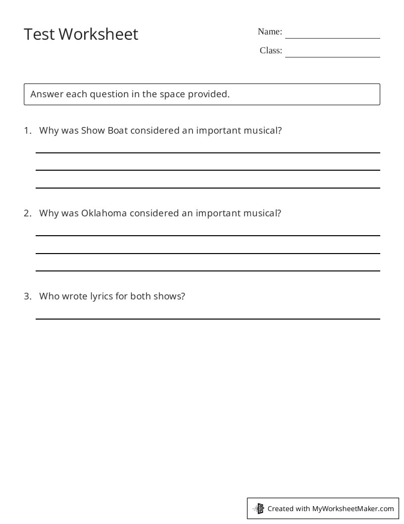 Test Worksheet - My Worksheet Maker: Create Your Own Worksheets
