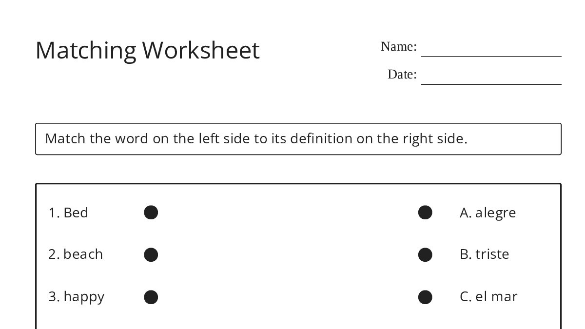 Matching Worksheet - My Worksheet Maker: Create Your Own Worksheets