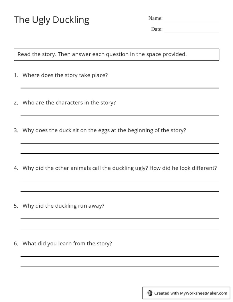 The Ugly Duckling Worksheets The Ugly Duckling