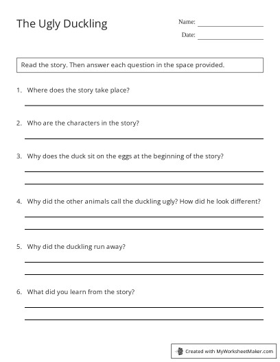 Ugly Duckling Worksheet