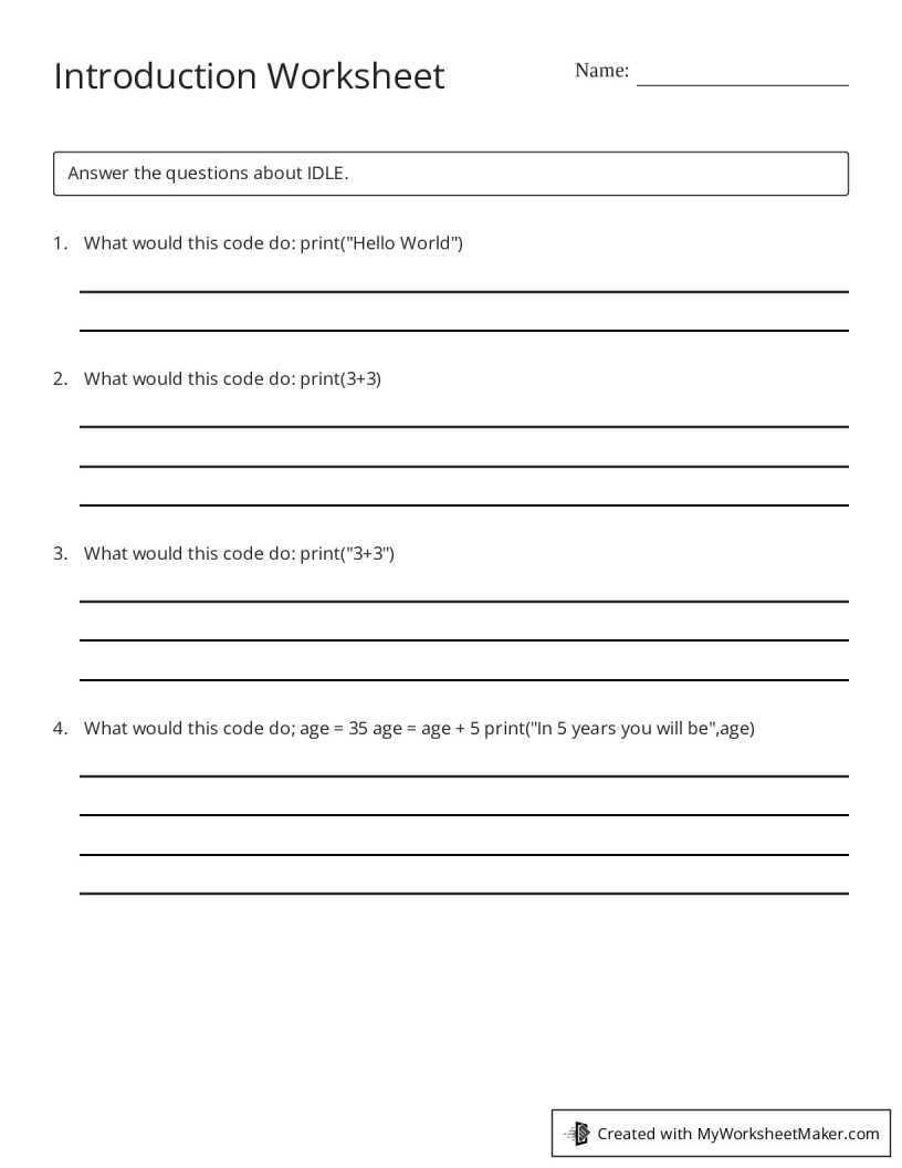 Introduction Worksheet - My Worksheet Maker: Create Your Own Worksheets