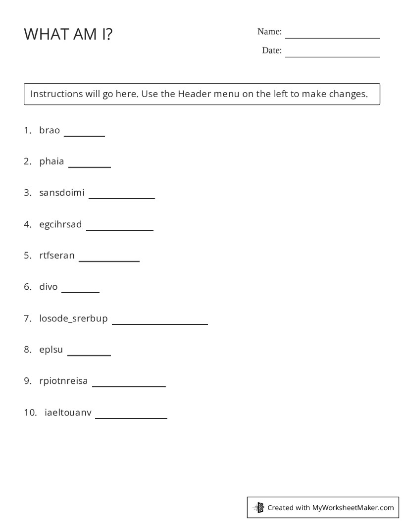 WHAT AM I? - My Worksheet Maker: Create Your Own Worksheets