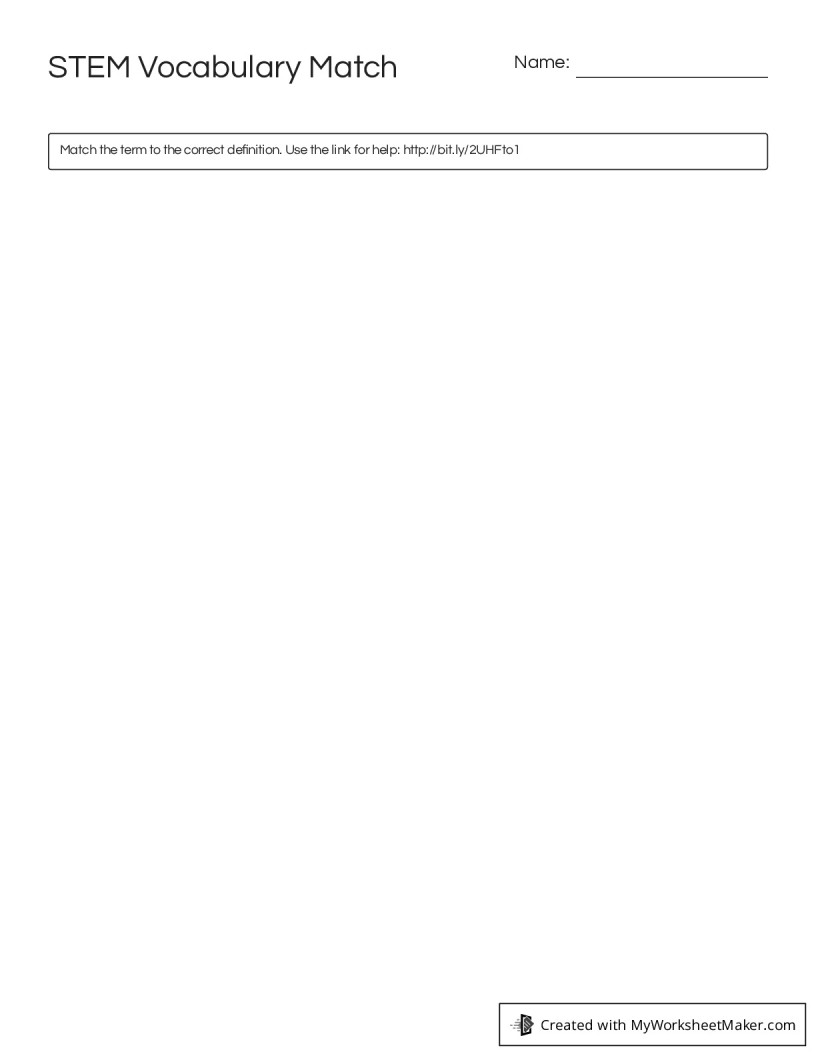 STEM Vocabulary Match - My Worksheet Maker: Create Your Own Worksheets