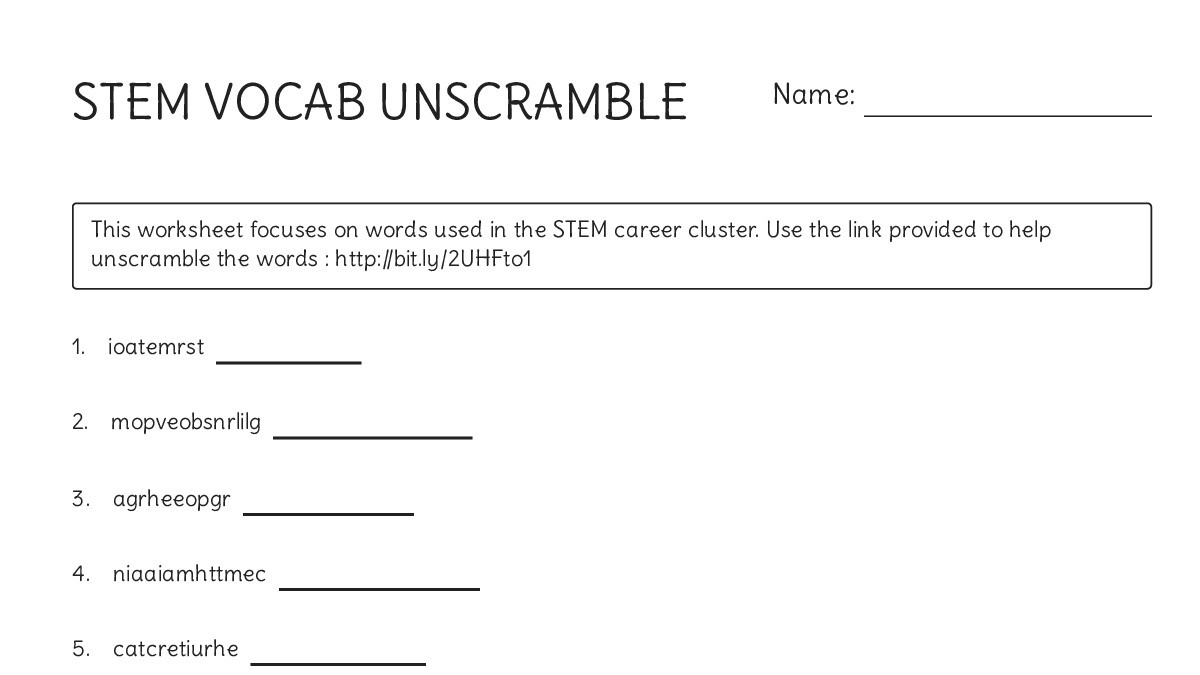 STEM VOCAB UNSCRAMBLE - My Worksheet Maker: Create Your Own Worksheets