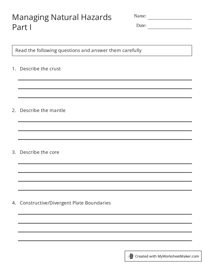 Managing Natural Hazards Part I - My Worksheet Maker: Create Your Own ...