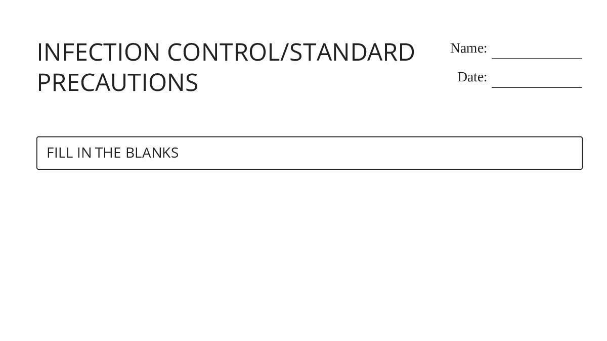 INFECTION CONTROL/STANDARD PRECAUTIONS - My Worksheet Maker: Create ...