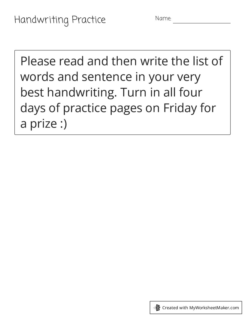 Handwriting Practice - My Worksheet Maker: Create Your Own Worksheets