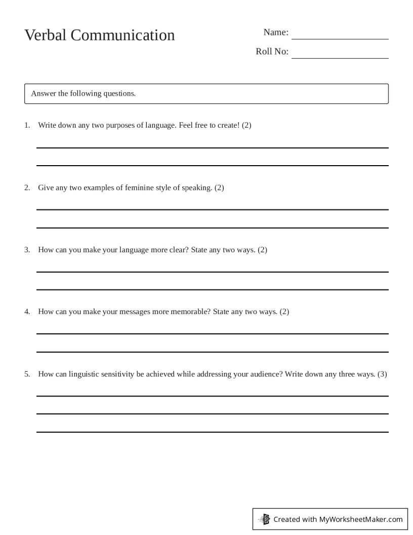 Verbal Communication - My Worksheet Maker: Create Your Own Worksheets